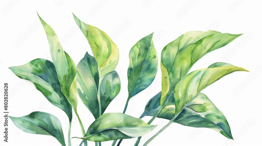 Elegant arrangement of vibrant green watercolor plants, each leaf ...