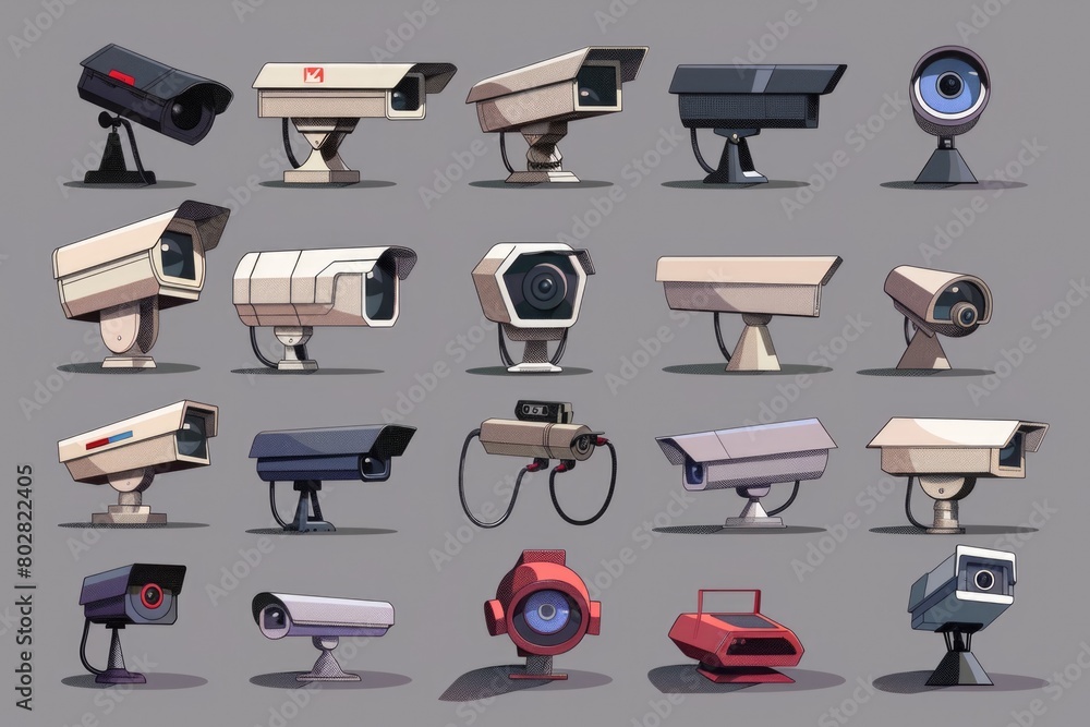 Different types of surveillance cameras. Suitable for security concepts ...