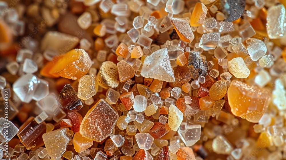 High-resolution shot of fine sand grains under a microscope ...