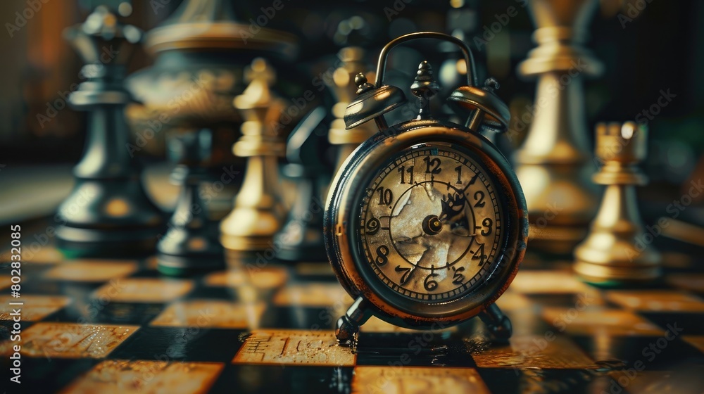 An enchanting image of a chess clock, its ticking mechanism and ...