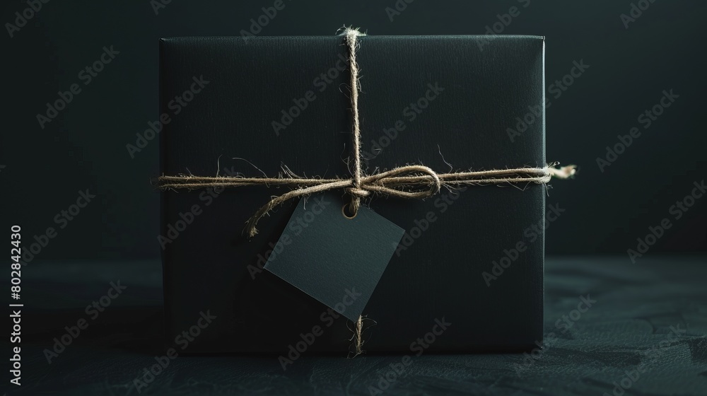 Blank black cardboard gift mockup template for labels, with soft ...