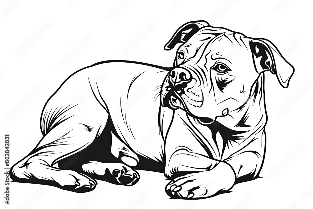 Dog illustration clear thick black outlines line art no missing arms no ...