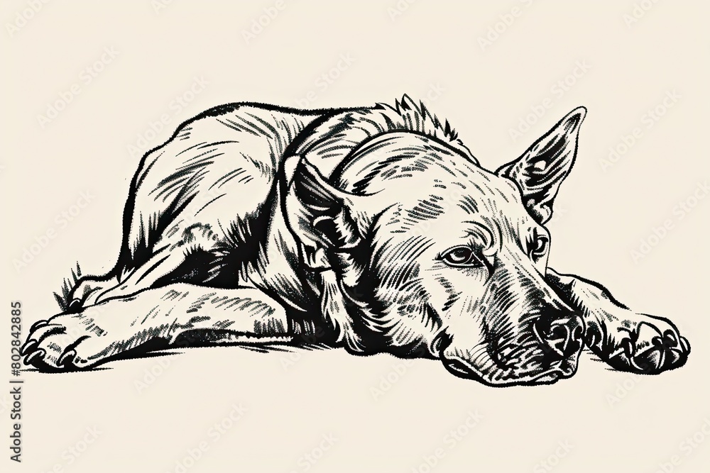 Dog illustration clear thick black outlines line art no missing arms no ...