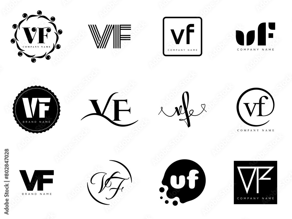 VF logo company template. Letter v and f logotype. Set different ...