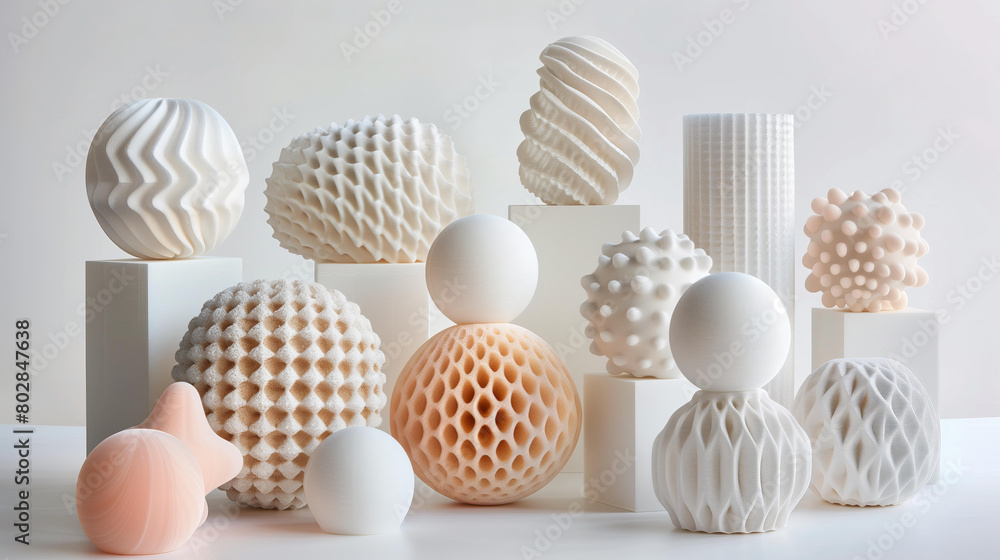 ภาพประกอบสต็อก collection of pastel natural colors 3D printed shapes on ...