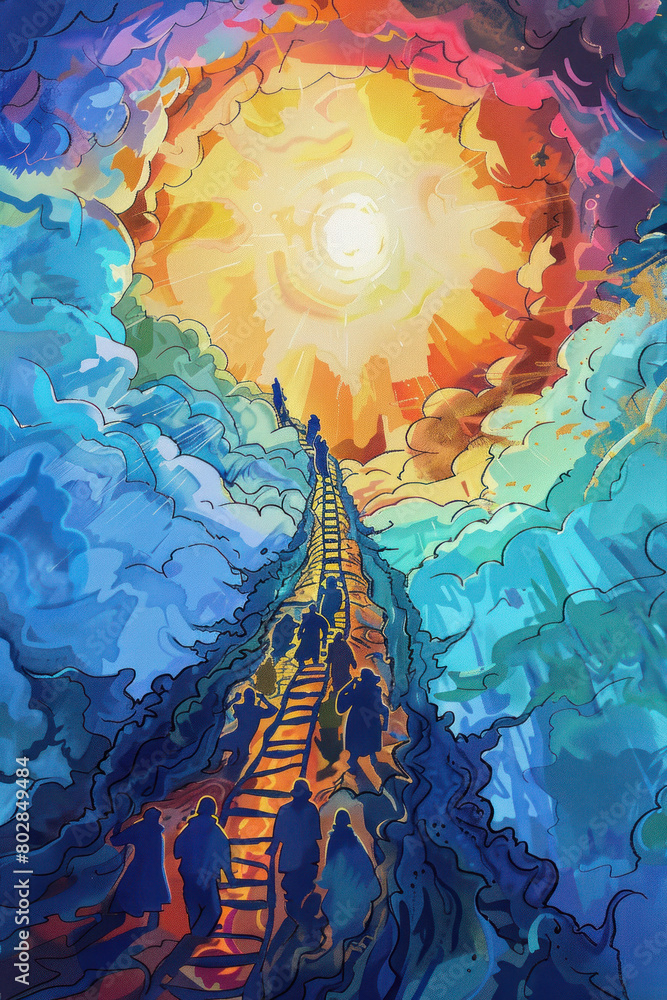 Figure Climbing Staircase Illustration., the Ascension of Christ, the ...