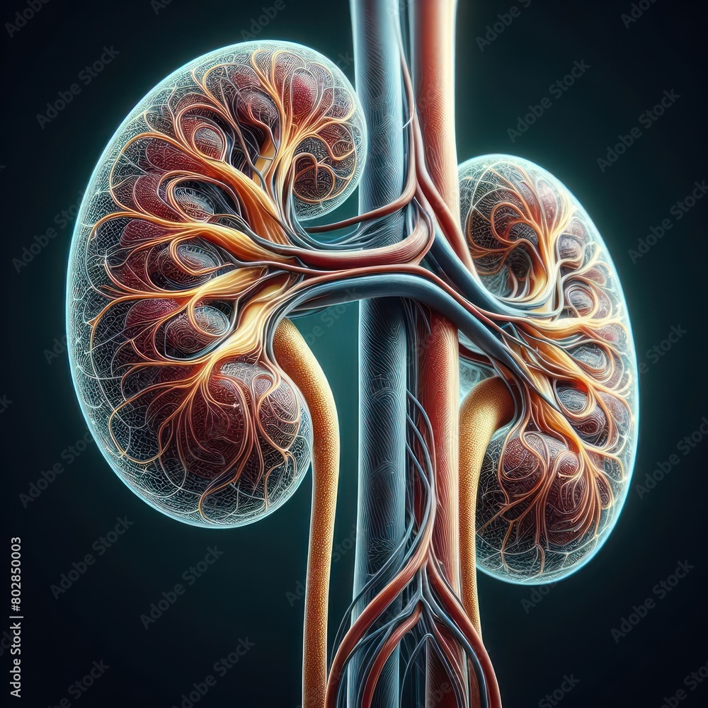Diagram showing human kidney 3d render realistic anatomy. human organ ...