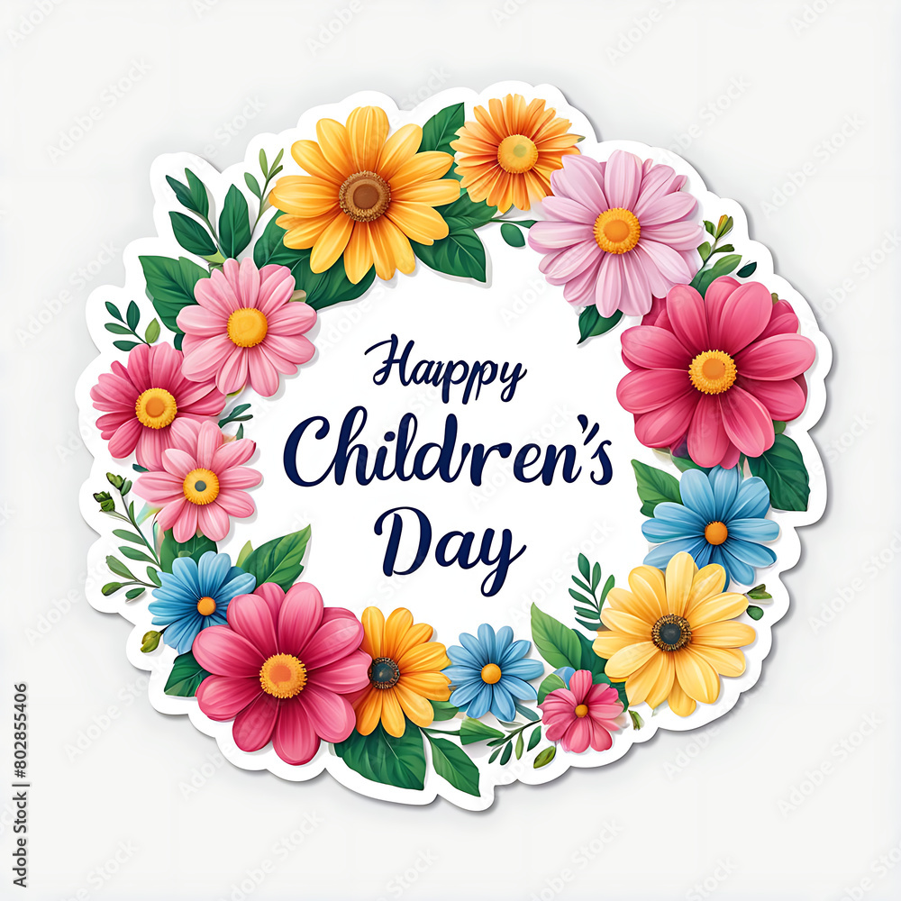 Happy Children's Day, Sticker Illustration Without Background, Flower ...