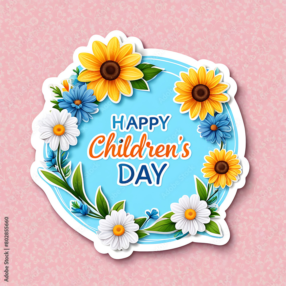 Happy Children's Day, Sticker Illustration Without Background, Flower ...