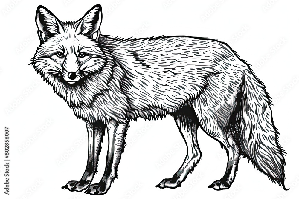 Fox illustration clear thick black outlines line art no missing arms no ...