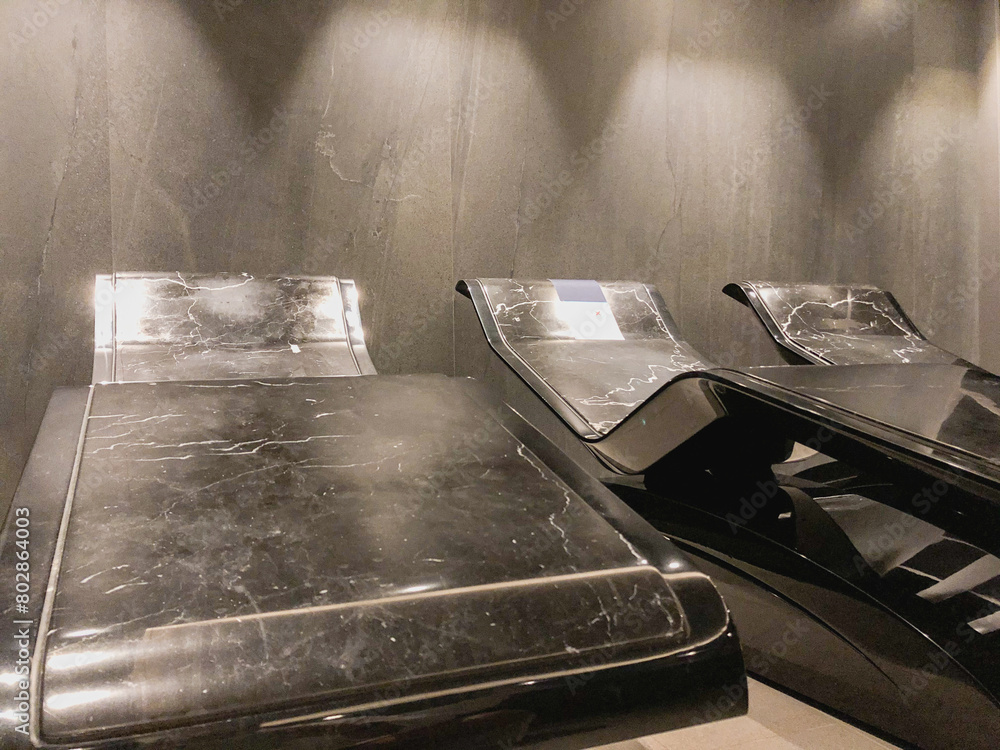 Finnish or dry sauna with oceanview or view of the sea inside male ...