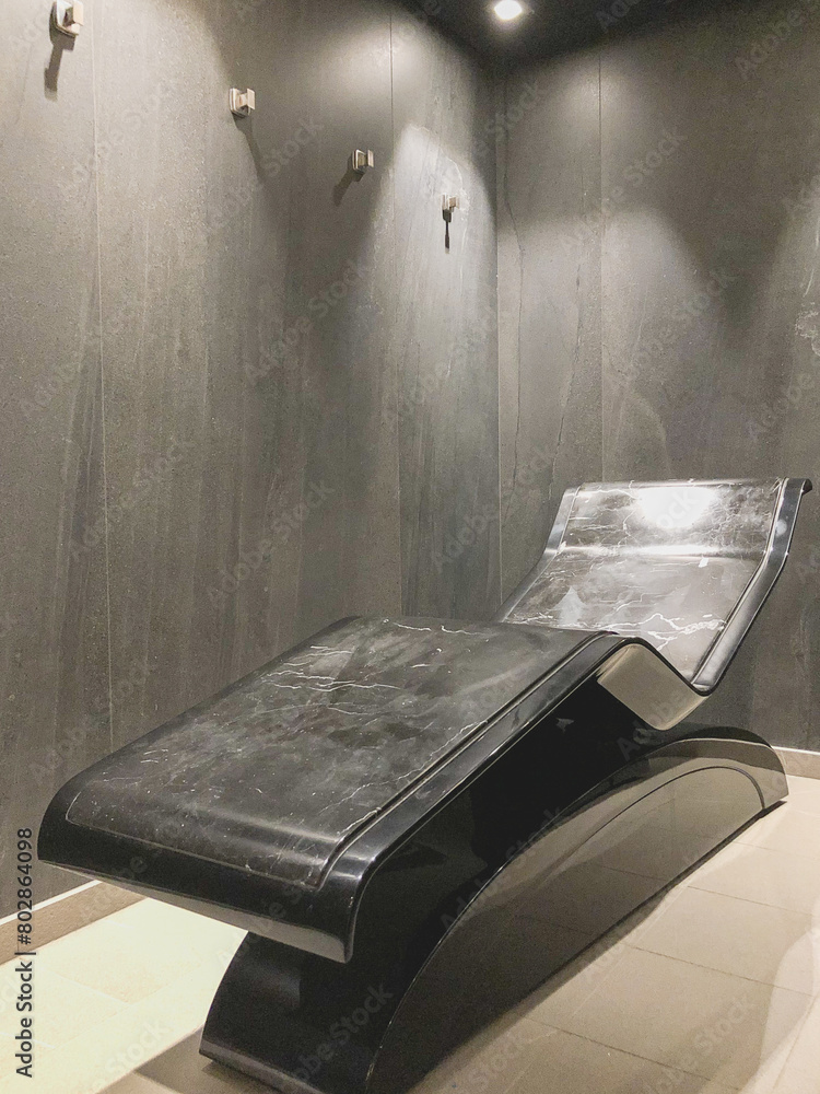 Finnish or dry sauna with oceanview or view of the sea inside male ...