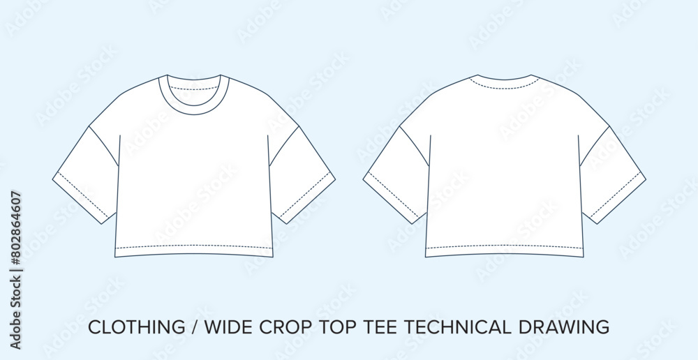 Blank Crop Top Tee Technical Drawing, Apparel Blueprint for Fashion ...