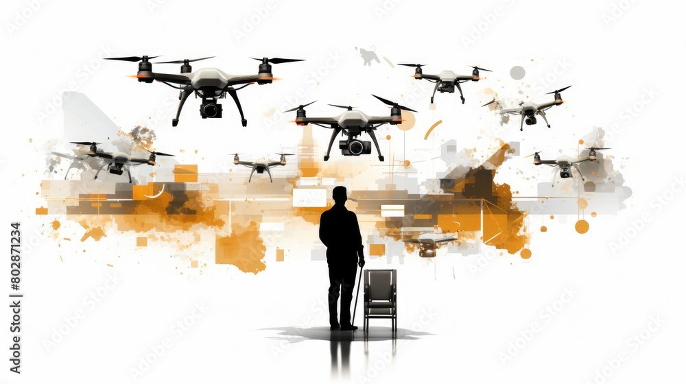 Drone technology cartoon illustration - Generative AI. Drones, flying ...