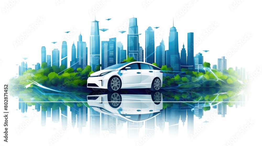 Electric vehicle cartoon illustration - Generative AI. Electric, car ...