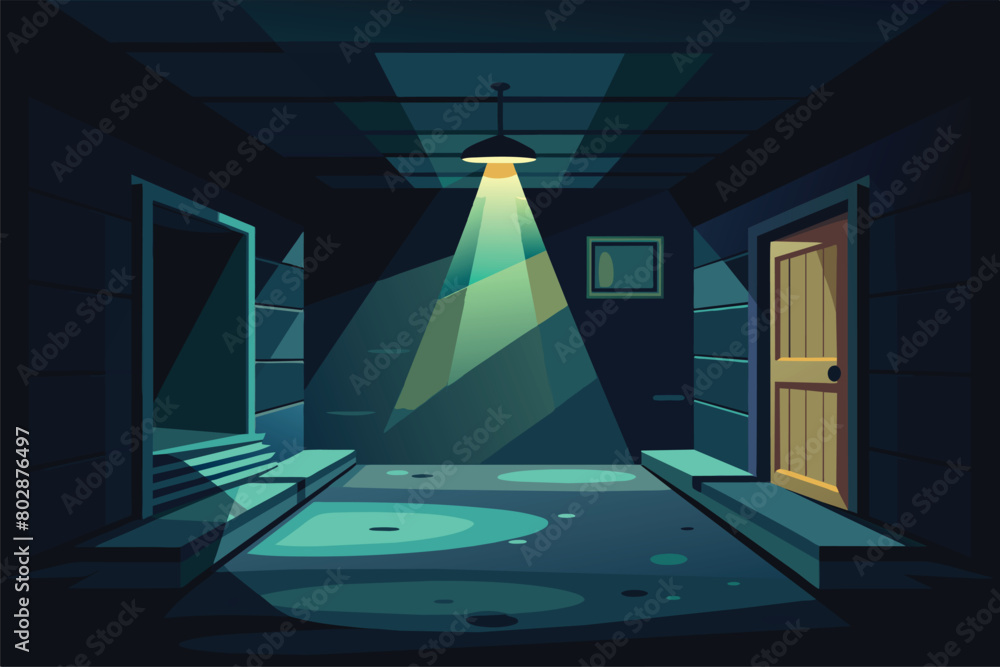 Mysterious hallway with a single light source vector cartoon ...