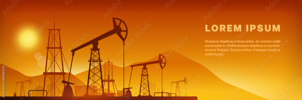 Oil gas industry. Vector illustration of oil well and rig, extraction ...