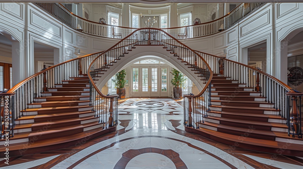 Colonial mansion with a grand staircase. Stock Photo | Adobe Stock