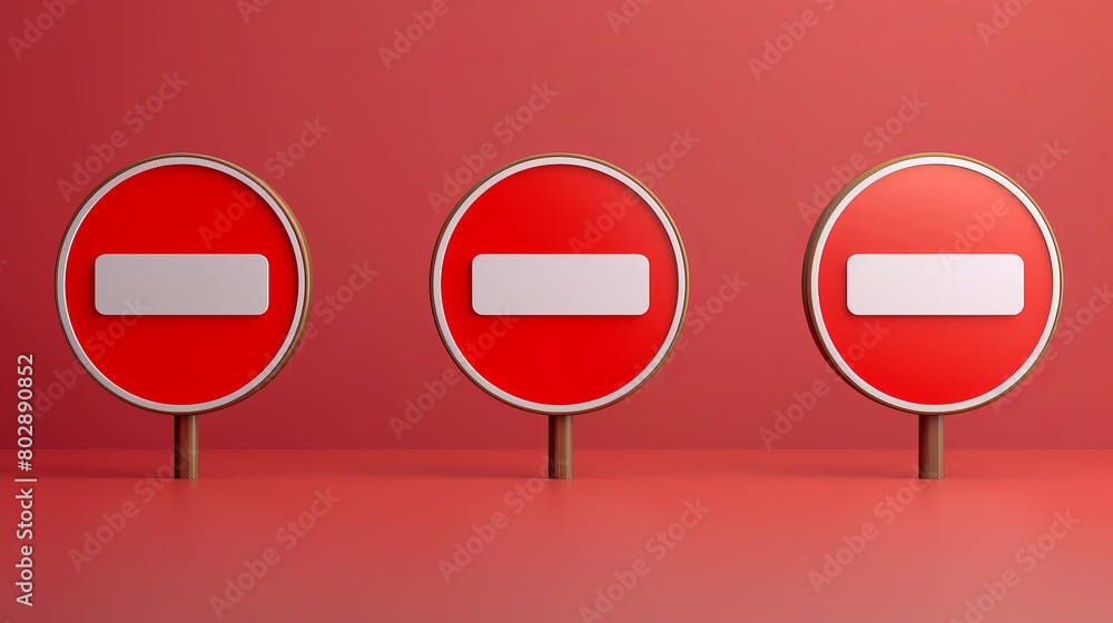 3D representations of prohibition signs, indicating danger or safety ...