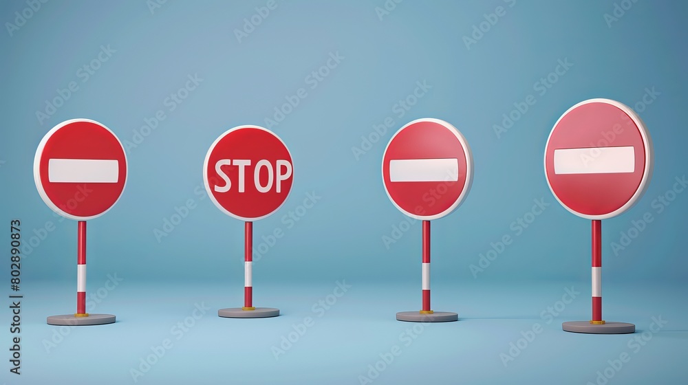 3D representations of prohibition signs, indicating danger or safety ...