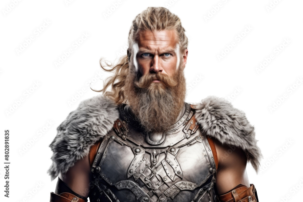 Portrait of medieval Warrior with old vintage costume isolated on ...