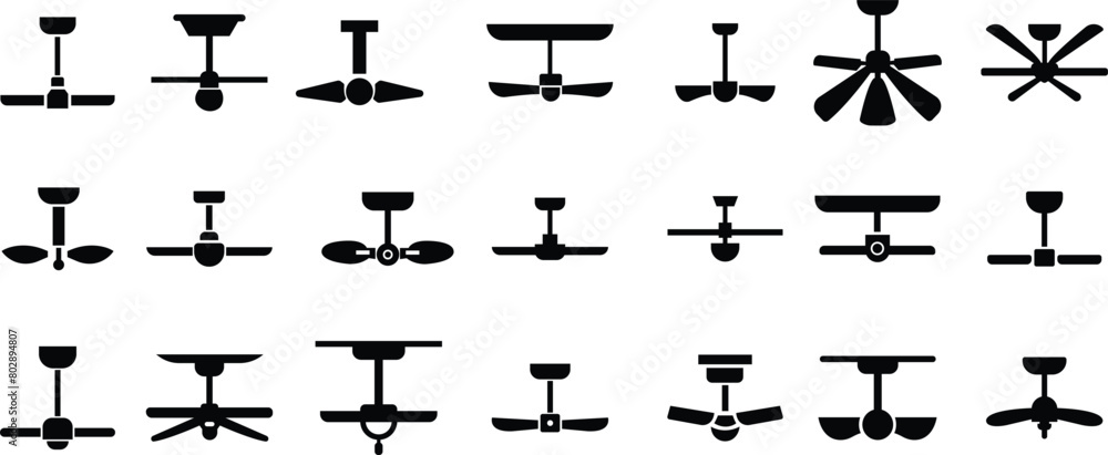 Set of Celling fan icons Fill styles. Air Fan vectors illustration ...