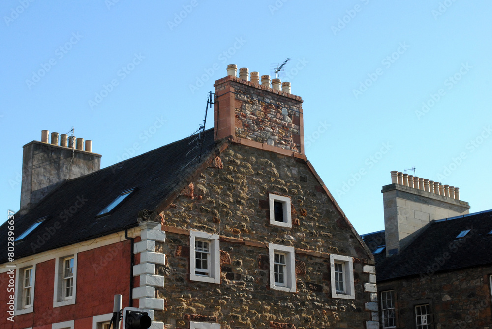 Gable and Chimney Stack on Ancient 17th Century Stone Building Photos ...