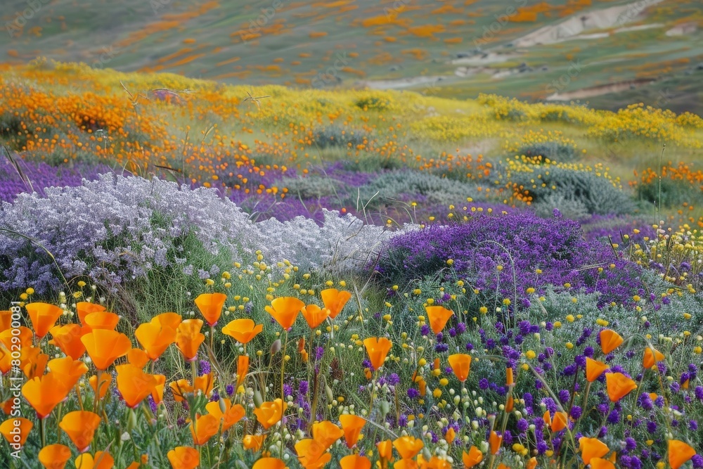 2022 - impressionistic aerial over Ukraine fields with wildflowers ...