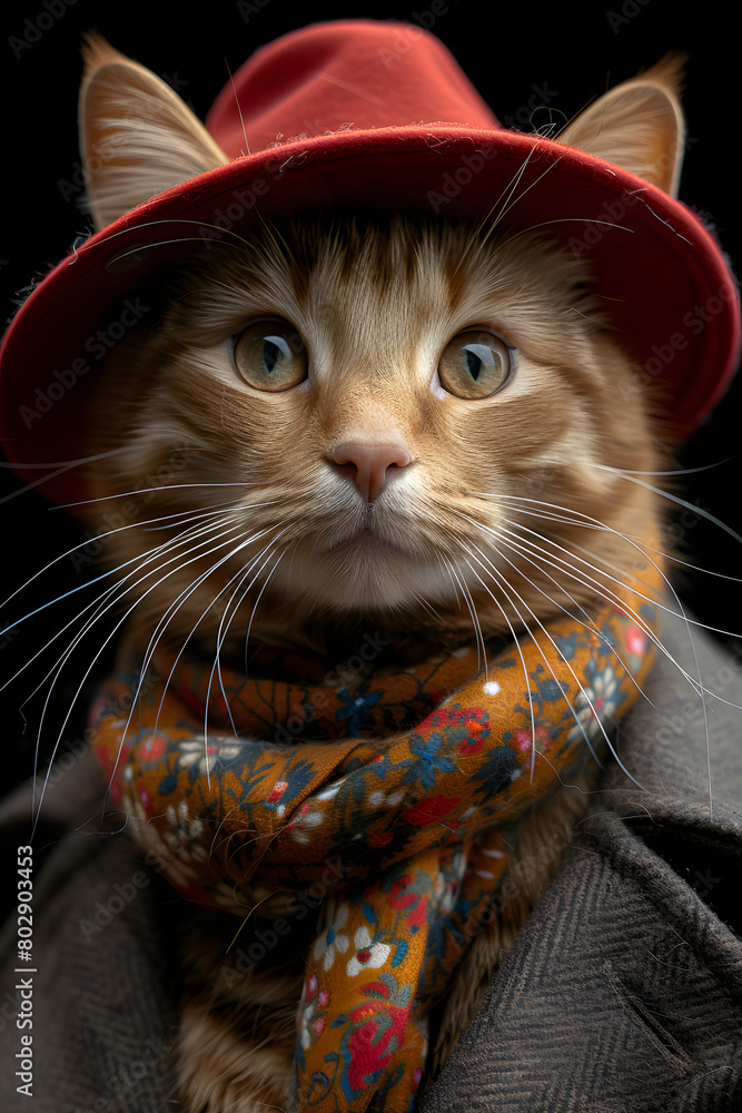 cat in red hat, dress up, in the style of celebrity portraits, barroco ...
