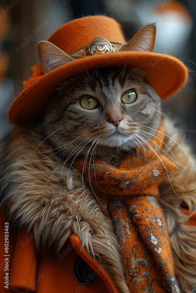 cat in red hat, dress up, in the style of celebrity portraits, barroco ...