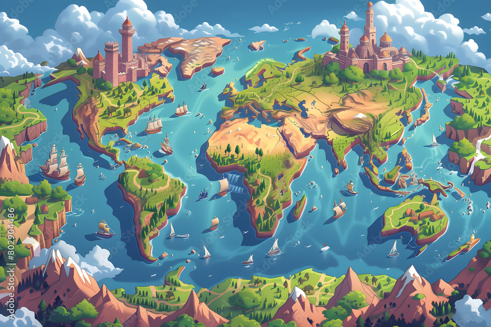 world map, 2D cartoon, Stock Illustration | Adobe Stock