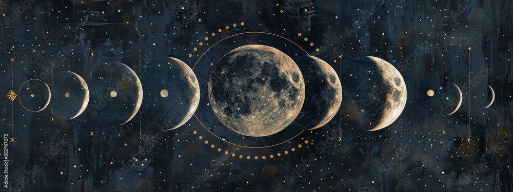 Diagrams explaining the phases of the moon. Stock Illustration | Adobe ...