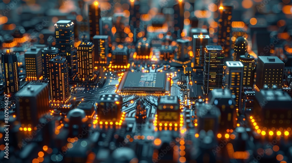 Smart chip processor integrated with buildings, illustrating the ...