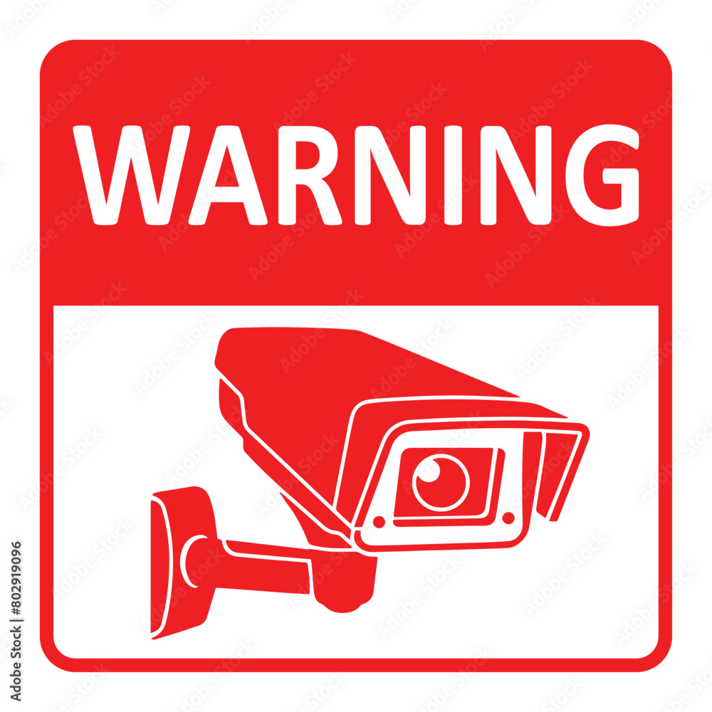 Security camera icon, video surveillance, cctv sign. Red square ...