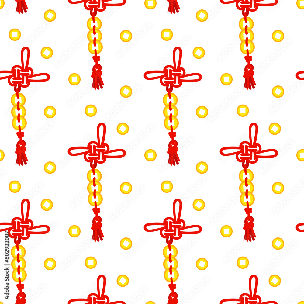 Pattern of red threads is tied in Chinese knots for good luck ...