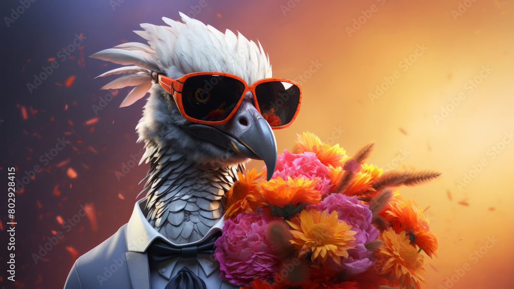 Anthropomorphic hyperrealistic cyberpunk secretary bird male character ...
