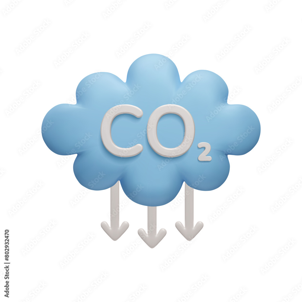 Carbon dioxide gas emission reduction 3D vector illustration. Cute ...