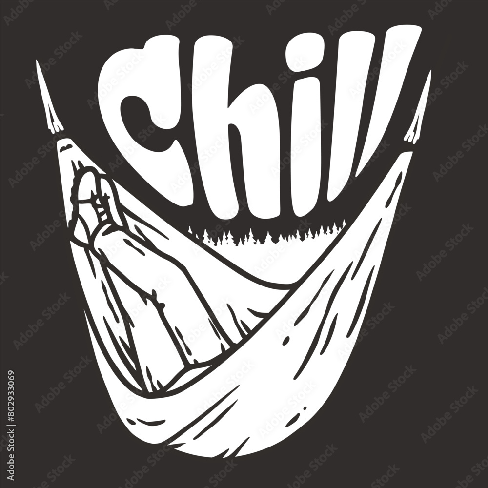 Stylish line art relaxed person chilling in a hammock with mountain and ...