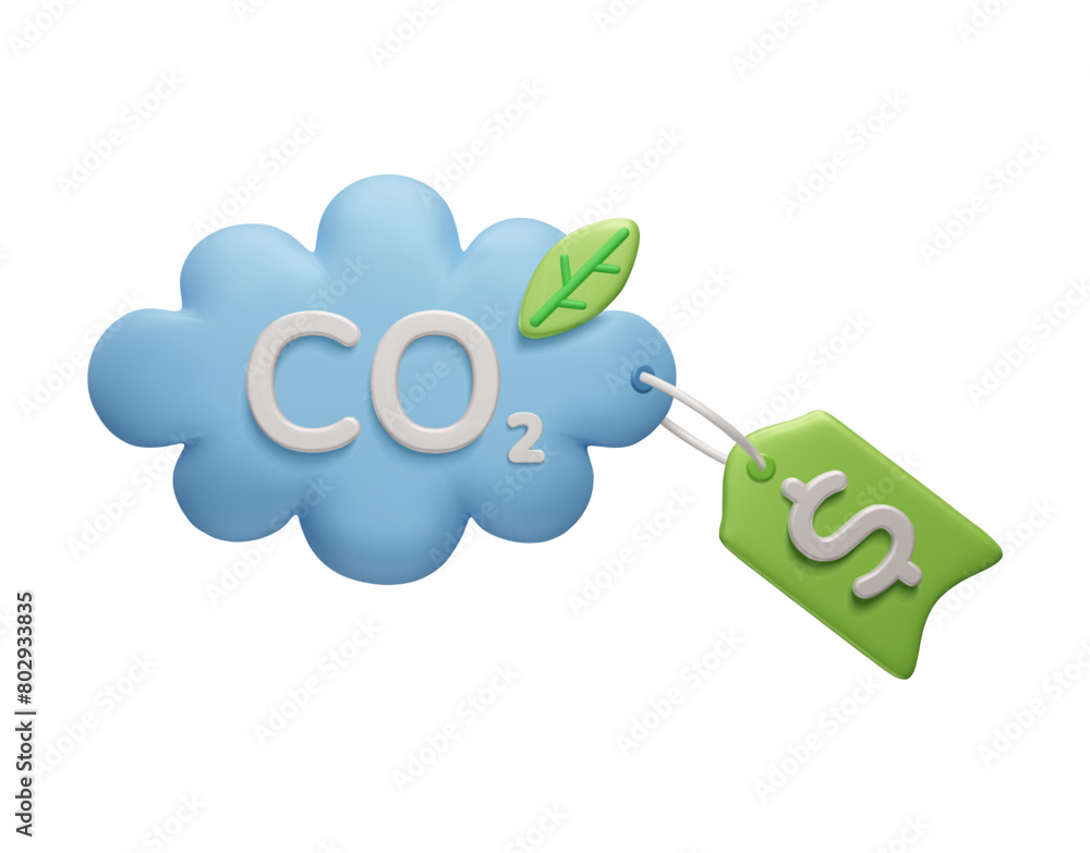 3D CO2 emission reduction Carbon credit concept. 3D CO2 cloud with ...
