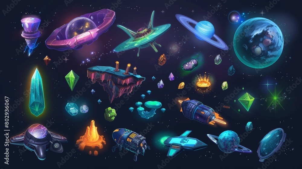 Comprehensive UI toolkit for a space-themed video game, including alien ...