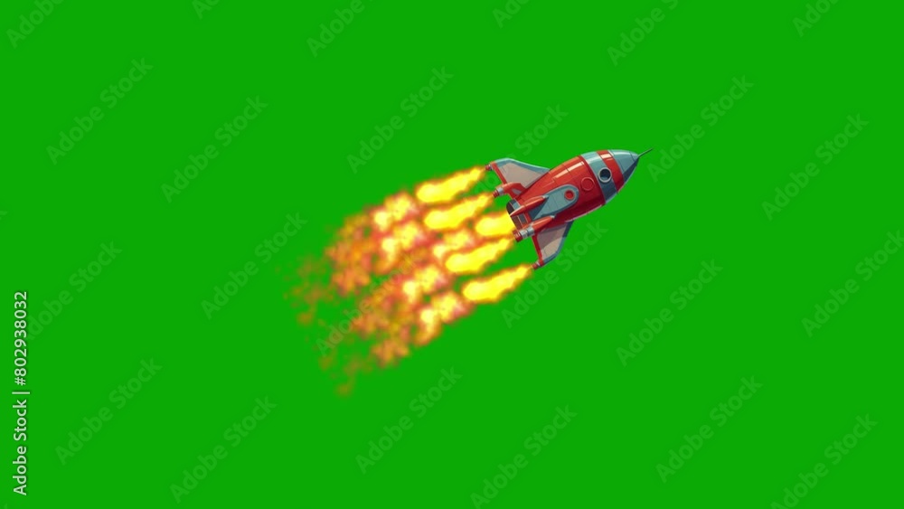 Cartoon Rocket Animation On Green Screen Background And Stars Moving ...