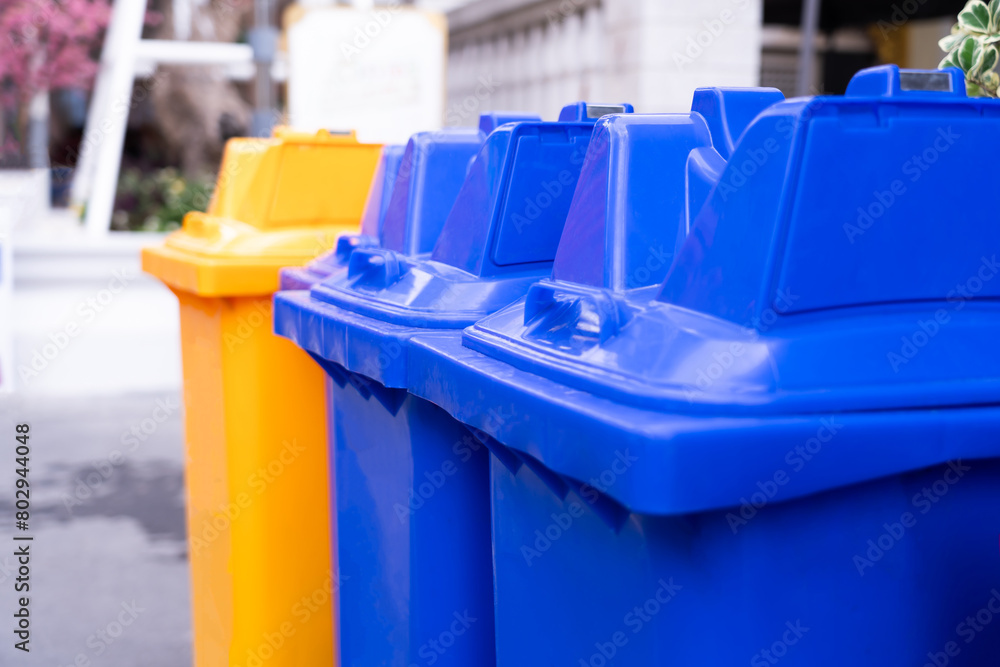 Large plastic trash can with lid Concepts of cleaning, waste separation ...