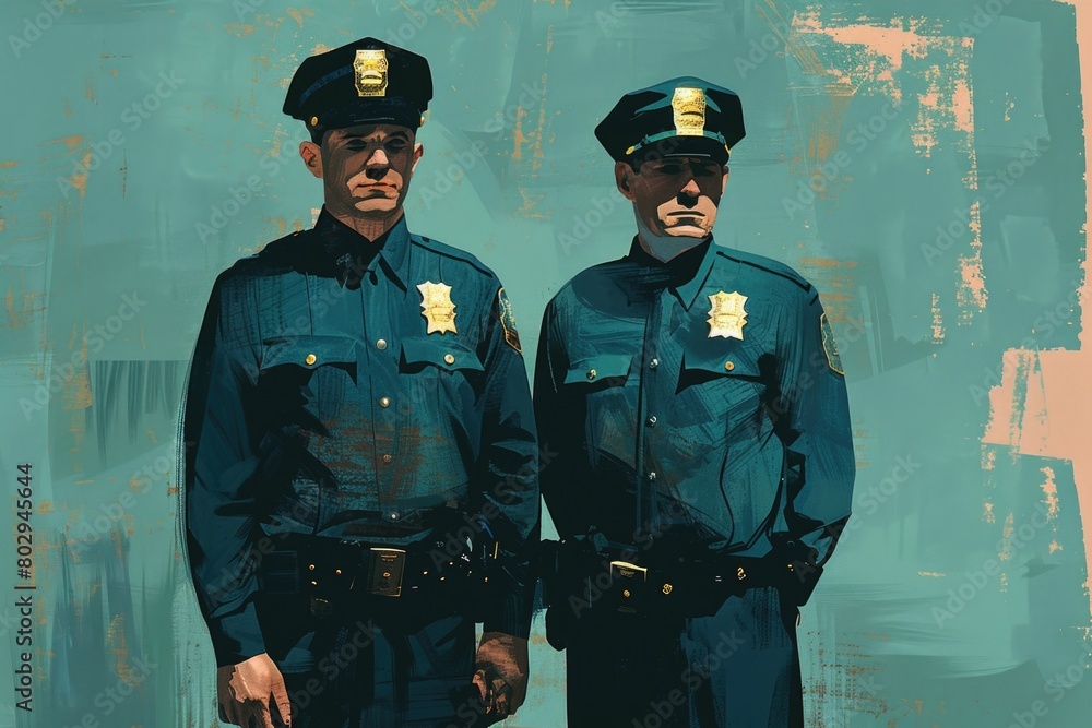 Image of two police officers standing side by side. Suitable for law ...