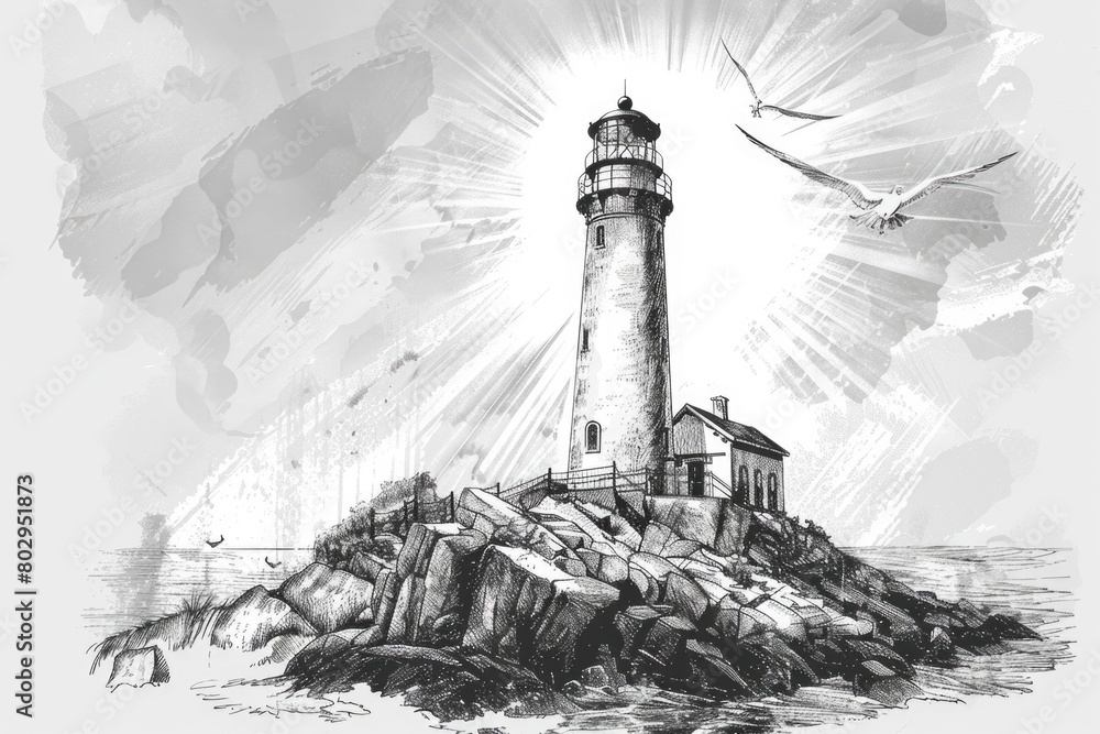 Simple black and white drawing of a lighthouse, suitable for various ...