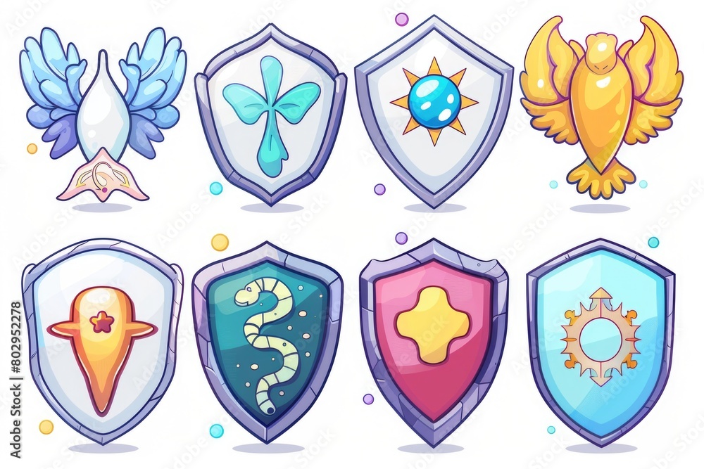 Collection of cartoon shields for various designs and projects. Ideal ...