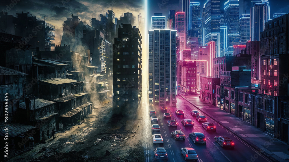 ภาพประกอบสต็อก Wealth and poverty concepts art. Rich and poor. Social ...