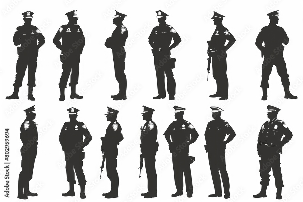 Collection of silhouettes of police officers, perfect for security and ...