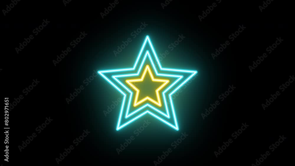 Neon star icon animation, fast color jump. Glowing neon superstar sign ...