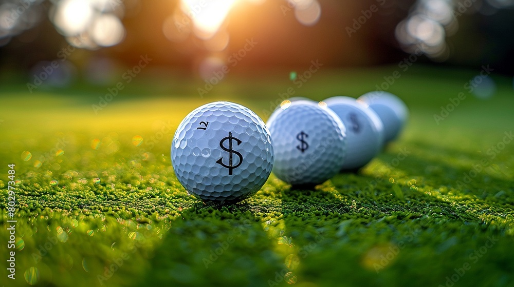 Golf Balls Marked with Currency Symbols on a Luxurious Golf Course ...