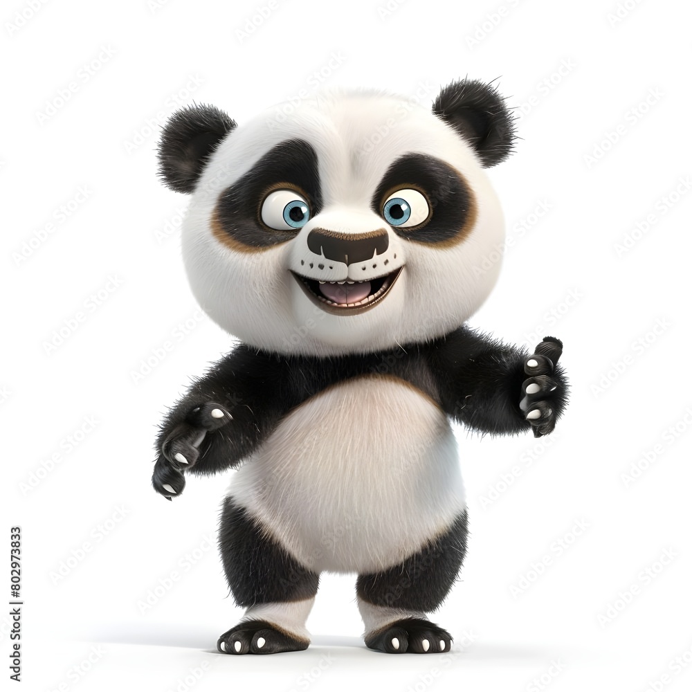 Cute panda standing with a happy face isolated on a white background ...
